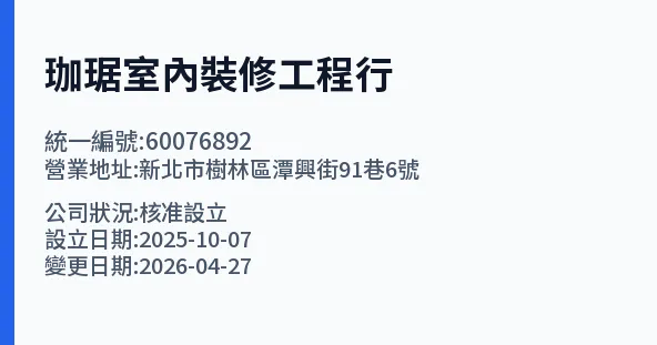珈琚室內裝修工程行的照片-統編 60076892(新北市) 公司登記資料與營業項目詳細圖表