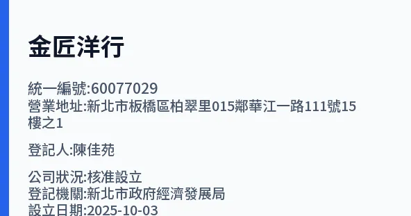 金匠洋行的照片-統編 60077029(新北市) 公司登記資料與營業項目詳細圖表