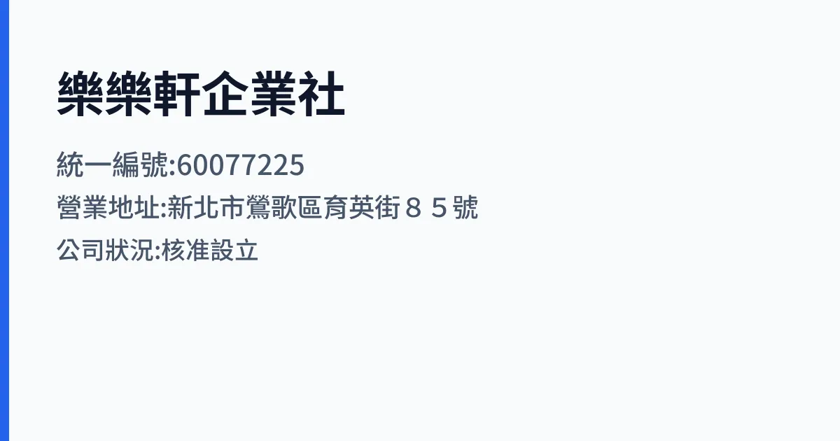 樂樂軒企業社 - 統編 60077225(新北市) 公司登記資料與營業項目詳細圖表