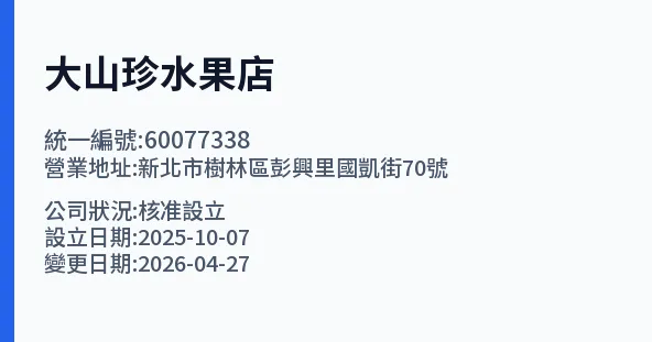 大山珍水果店的照片-統編 60077338(新北市) 公司登記資料與營業項目詳細圖表