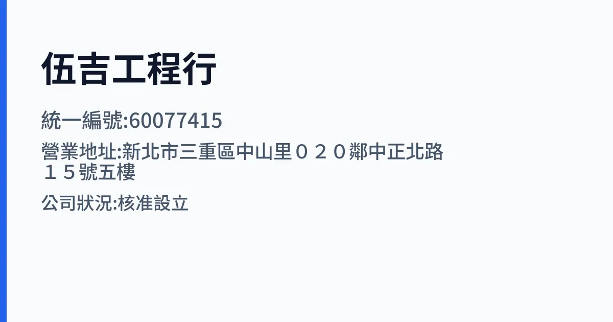 伍吉工程行 - 統編 60077415(新北市) 公司登記資料與營業項目詳細圖表