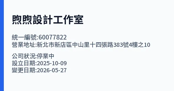 煦煦設計工作室的照片-統編 60077822(新北市) 公司登記資料與營業項目詳細圖表