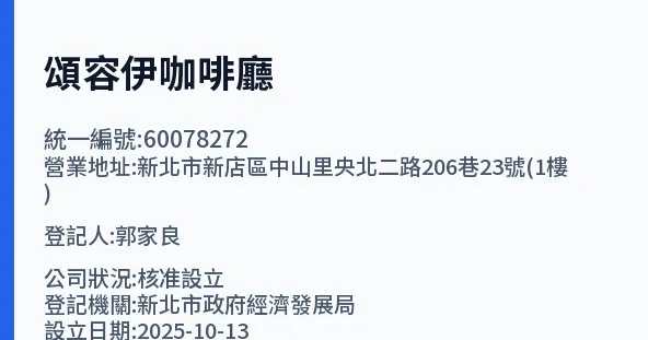 頌容伊咖啡廳的照片-統編 60078272(新北市) 公司登記資料與營業項目詳細圖表