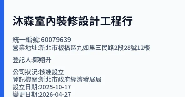 沐森室內裝修設計工程行的照片-統編 60079639(新北市) 公司登記資料與營業項目詳細圖表
