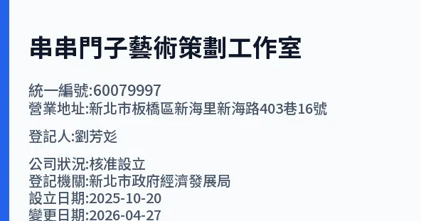 串串門子藝術策劃工作室的照片-統編 60079997(新北市) 公司登記資料與營業項目詳細圖表