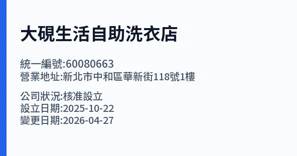大硯生活自助洗衣店的照片-統編 60080663(新北市) 公司登記資料與營業項目詳細圖表