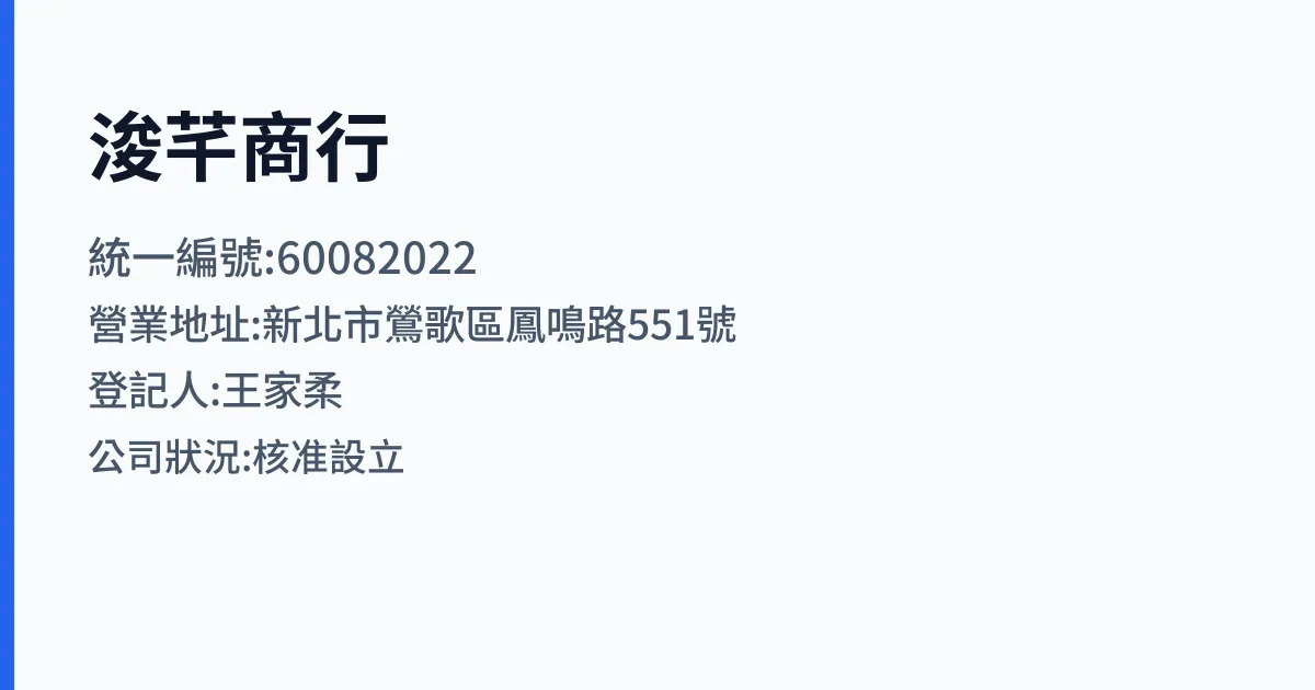 浚芊商行 - 統編 60082022(新北市) 公司登記資料與營業項目詳細圖表