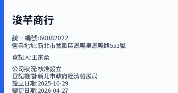 浚芊商行的照片-統編 60082022(新北市) 公司登記資料與營業項目詳細圖表