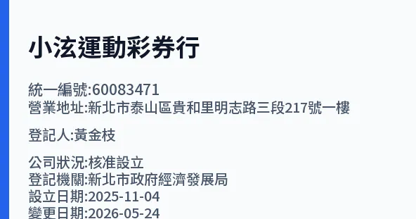 小泫運動彩券行的照片-統編 60083471(新北市) 公司登記資料與營業項目詳細圖表
