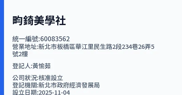 畇錡美學社的照片-統編 60083562(新北市) 公司登記資料與營業項目詳細圖表