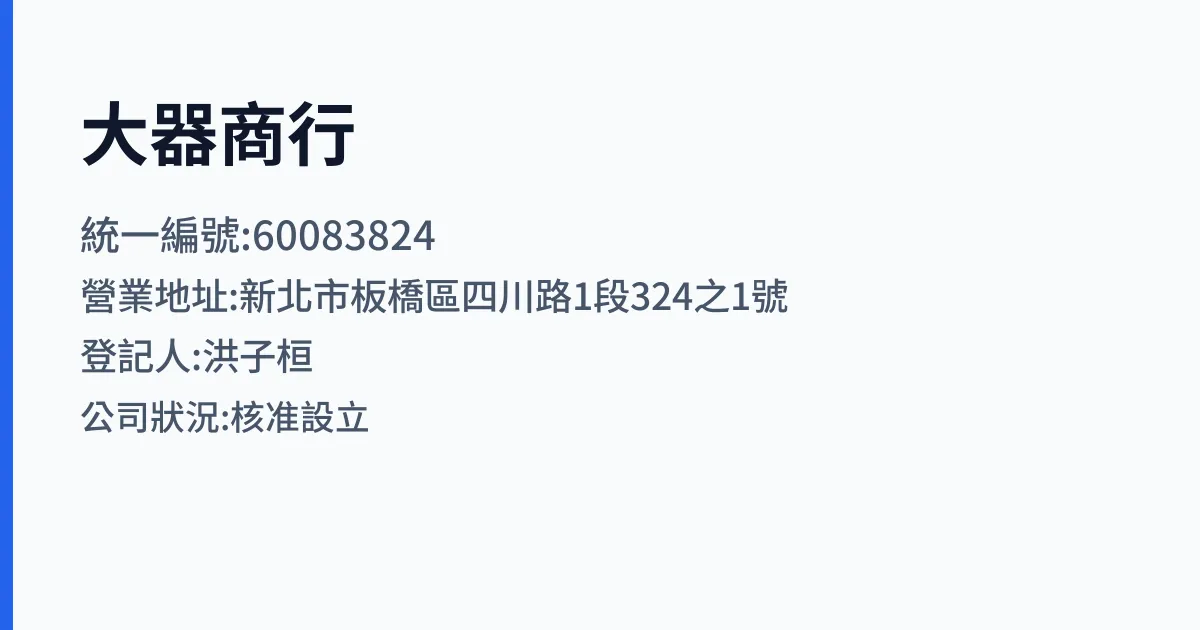 大器商行 - 統編 60083824(新北市) 公司登記資料與營業項目詳細圖表