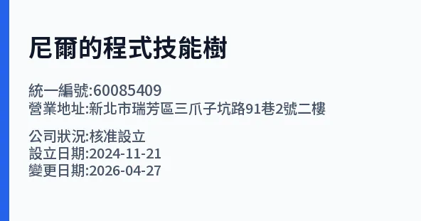 尼爾的程式技能樹的照片-統編 60085409(新北市) 公司登記資料與營業項目詳細圖表