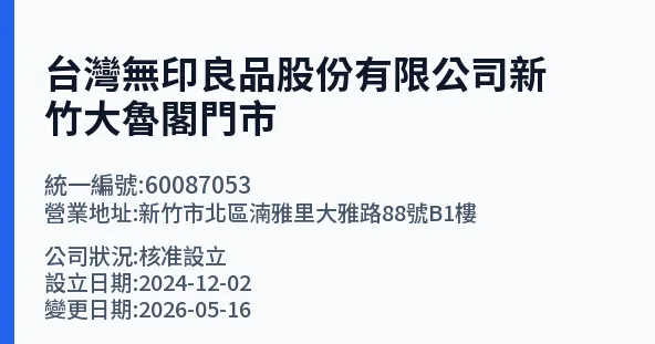 台灣無印良品股份有限公司新竹大魯閣門市的照片-統編 60087053(臺中市) 公司登記資料與營業項目詳細圖表