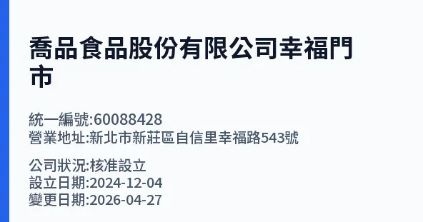 喬品食品股份有限公司幸福門市的照片-統編 60088428(新北市) 公司登記資料與營業項目詳細圖表
