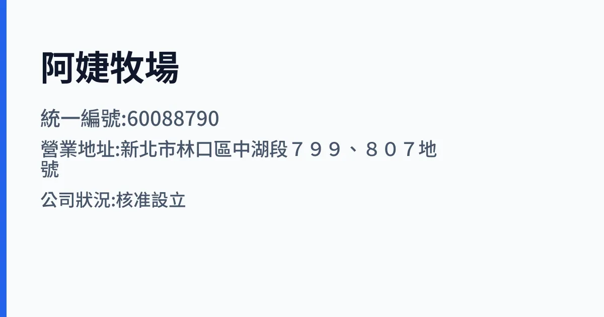 阿婕牧場 - 統編 60088790(新北市) 公司登記資料與營業項目詳細圖表
