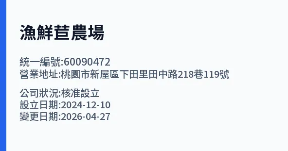 漁鮮苣農場的照片-統編 60090472(桃園市) 公司登記資料與營業項目詳細圖表