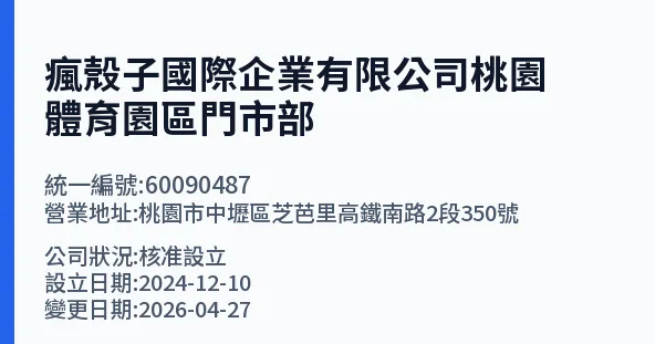 瘋殼子國際企業有限公司桃園體育園區門市部的照片-統編 60090487(桃園市) 公司登記資料與營業項目詳細圖表