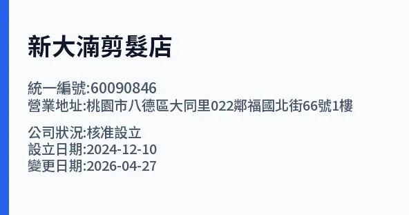 新大湳剪髮店的照片-統編 60090846(桃園市) 公司登記資料與營業項目詳細圖表