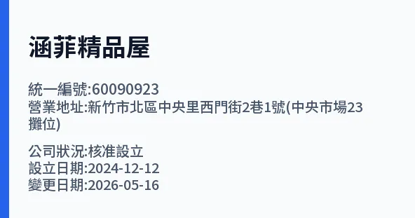 涵菲精品屋的照片-統編 60090923(新竹市) 公司登記資料與營業項目詳細圖表