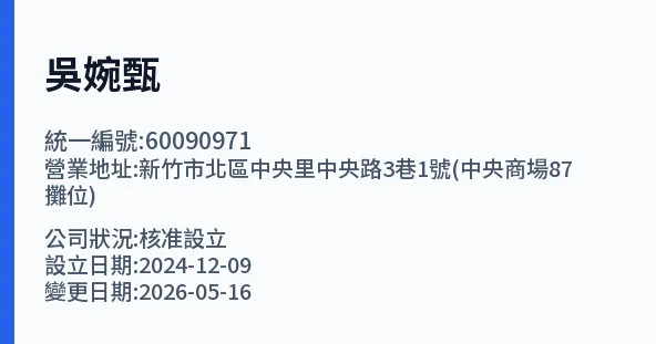 吳婉甄的照片-統編 60090971(新竹市) 公司登記資料與營業項目詳細圖表