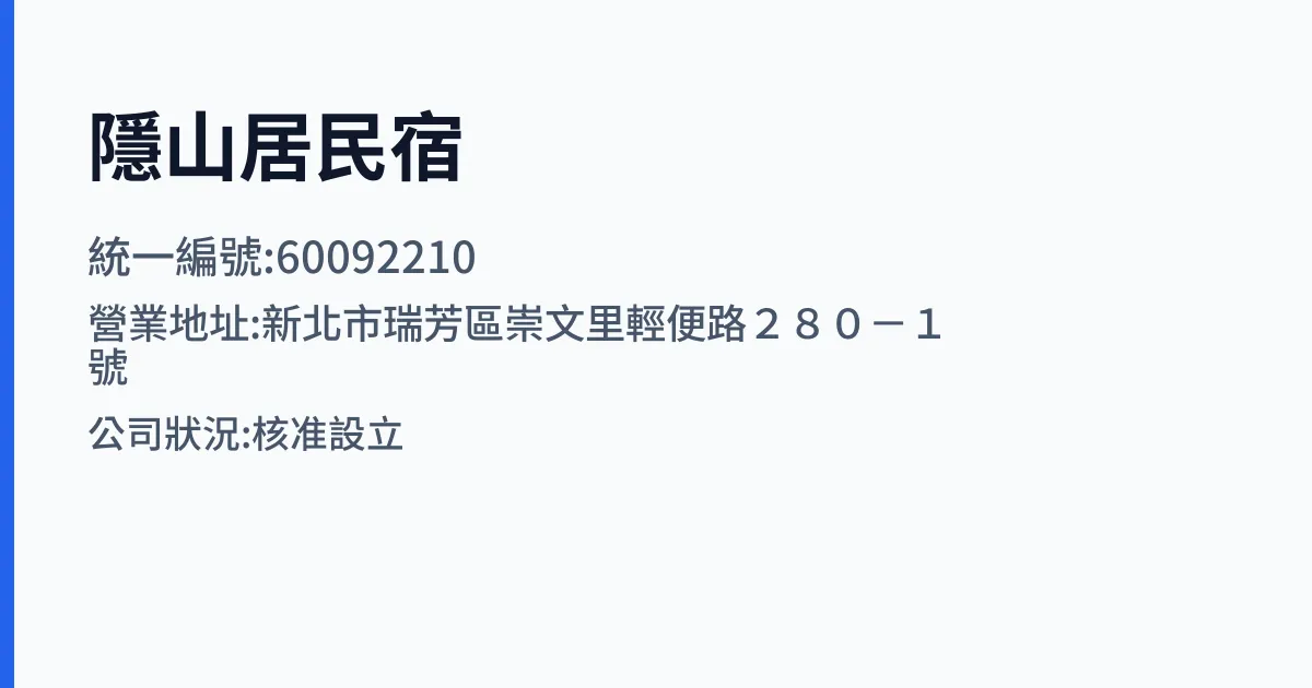 隱山居民宿 - 統編 60092210(新北市) 公司登記資料與營業項目詳細圖表