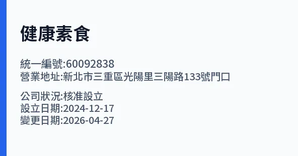 健康素食的照片-統編 60092838(新北市) 公司登記資料與營業項目詳細圖表