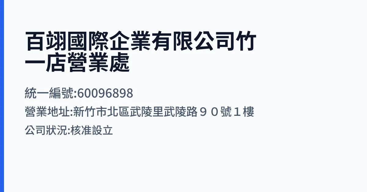百翊國際企業有限公司竹一店營業處 - 統編 60096898（新竹市） 公司登記資料與營業項目詳細圖表