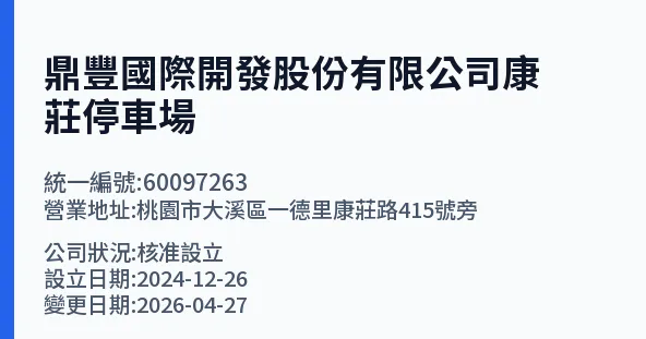 鼎豐國際開發股份有限公司康莊停車場的照片-統編 60097263(桃園市) 公司登記資料與營業項目詳細圖表