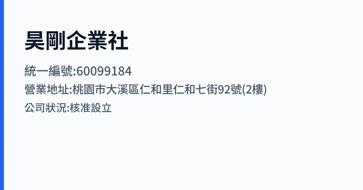 昊剛企業社 - 統編 60099184（桃園市） 公司登記資料與營業項目詳細圖表