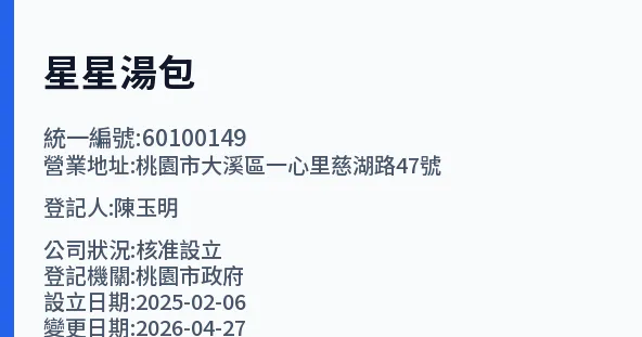 星星湯包的照片-統編 60100149(桃園市) 公司登記資料與營業項目詳細圖表
