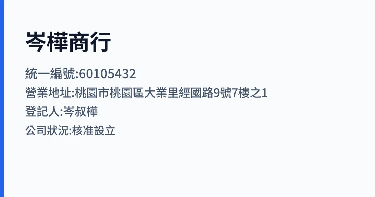 岑樺商行 - 統編 60105432(桃園市) 公司登記資料與營業項目詳細圖表