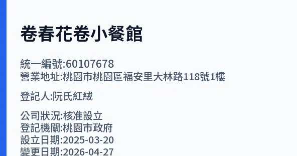卷春花卷小餐館的照片-統編 60107678(桃園市) 公司登記資料與營業項目詳細圖表