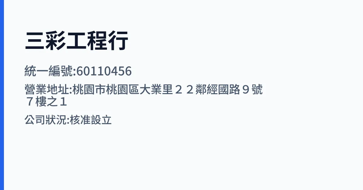 三彩工程行 - 統編 60110456(桃園市) 公司登記資料與營業項目詳細圖表