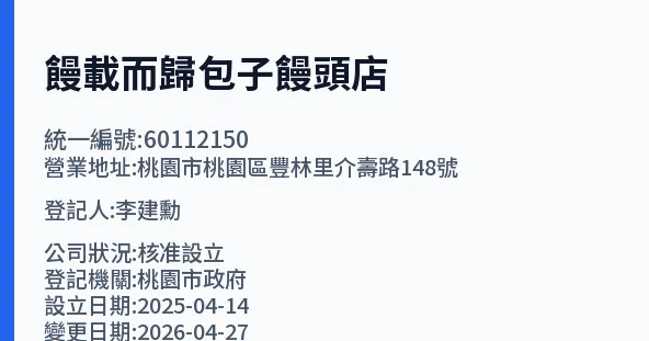 饅載而歸包子饅頭店的照片-統編 60112150(桃園市) 公司登記資料與營業項目詳細圖表