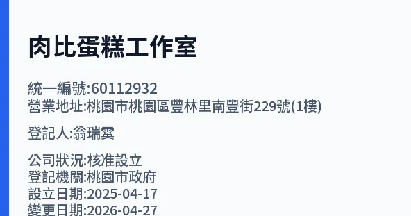 肉比蛋糕工作室的照片-統編 60112932(桃園市) 公司登記資料與營業項目詳細圖表