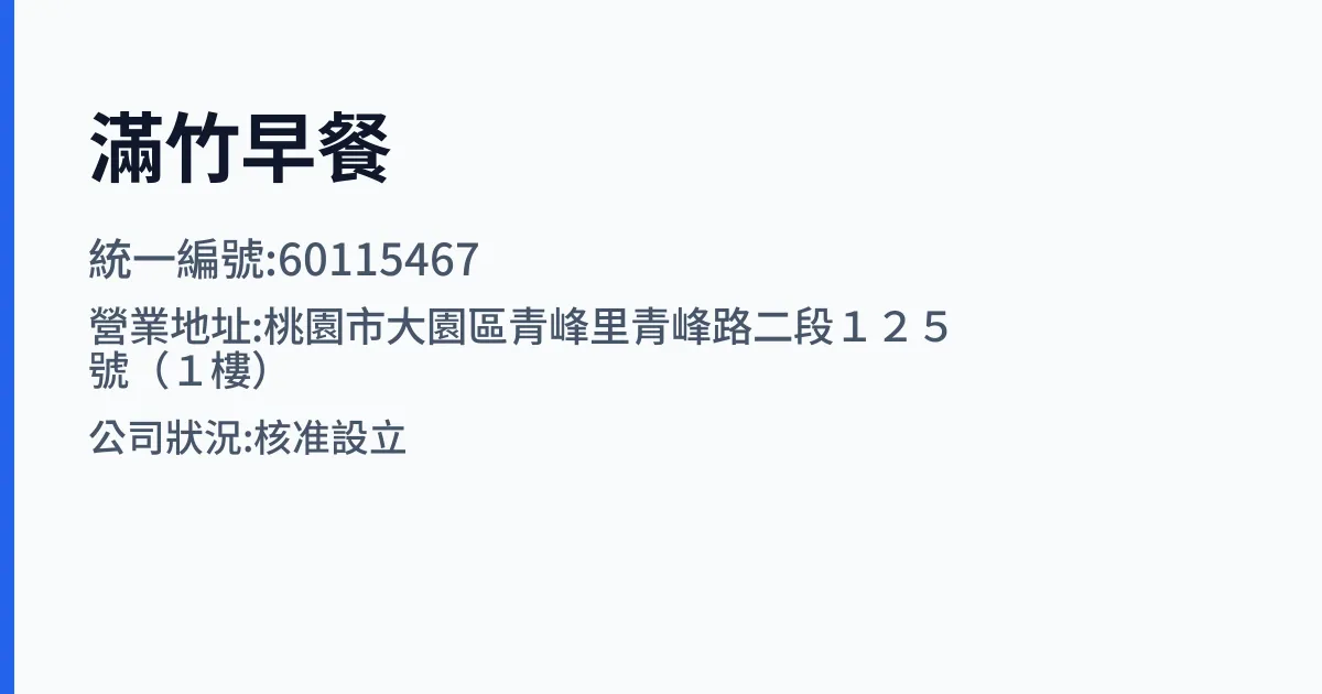 滿竹早餐 - 統編 60115467(桃園市) 公司登記資料與營業項目詳細圖表