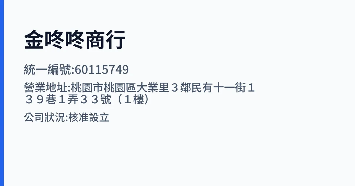 金咚咚商行 - 統編 60115749（桃園市） 公司登記資料與營業項目詳細圖表