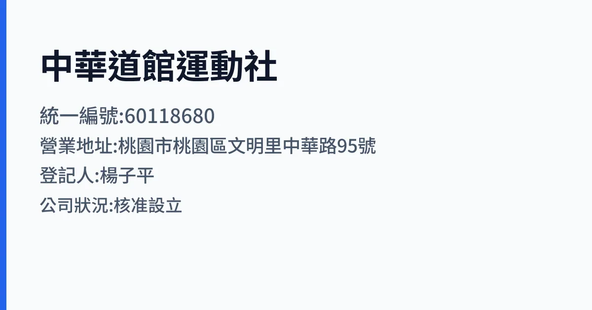 中華道館運動社 - 統編 60118680（桃園市） 公司登記資料與營業項目詳細圖表