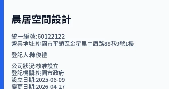 晨居空間設計的照片-統編 60122122(桃園市) 公司登記資料與營業項目詳細圖表