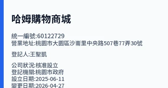 哈姆購物商城的照片-統編 60122729(桃園市) 公司登記資料與營業項目詳細圖表