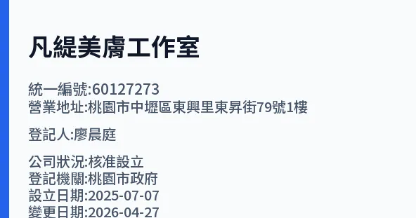 凡緹美膚工作室的照片-統編 60127273(桃園市) 公司登記資料與營業項目詳細圖表