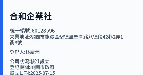 合和企業社的照片-統編 60128596(桃園市) 公司登記資料與營業項目詳細圖表