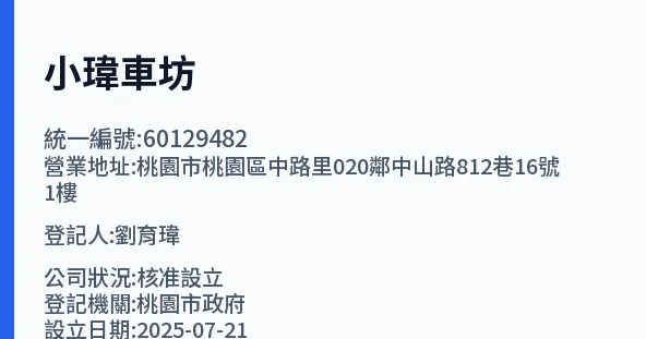 小瑋車坊的照片-統編 60129482(桃園市) 公司登記資料與營業項目詳細圖表