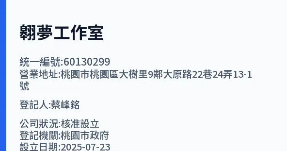 翱夢工作室的照片-統編 60130299(桃園市) 公司登記資料與營業項目詳細圖表