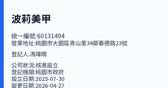 波莉美甲的照片-統編 60131494(桃園市) 公司登記資料與營業項目詳細圖表