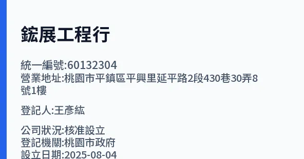 鋐展工程行的照片-統編 60132304(桃園市) 公司登記資料與營業項目詳細圖表