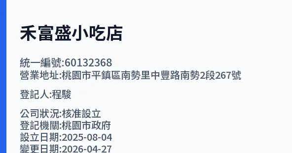 禾富盛小吃店的照片-統編 60132368(桃園市) 公司登記資料與營業項目詳細圖表