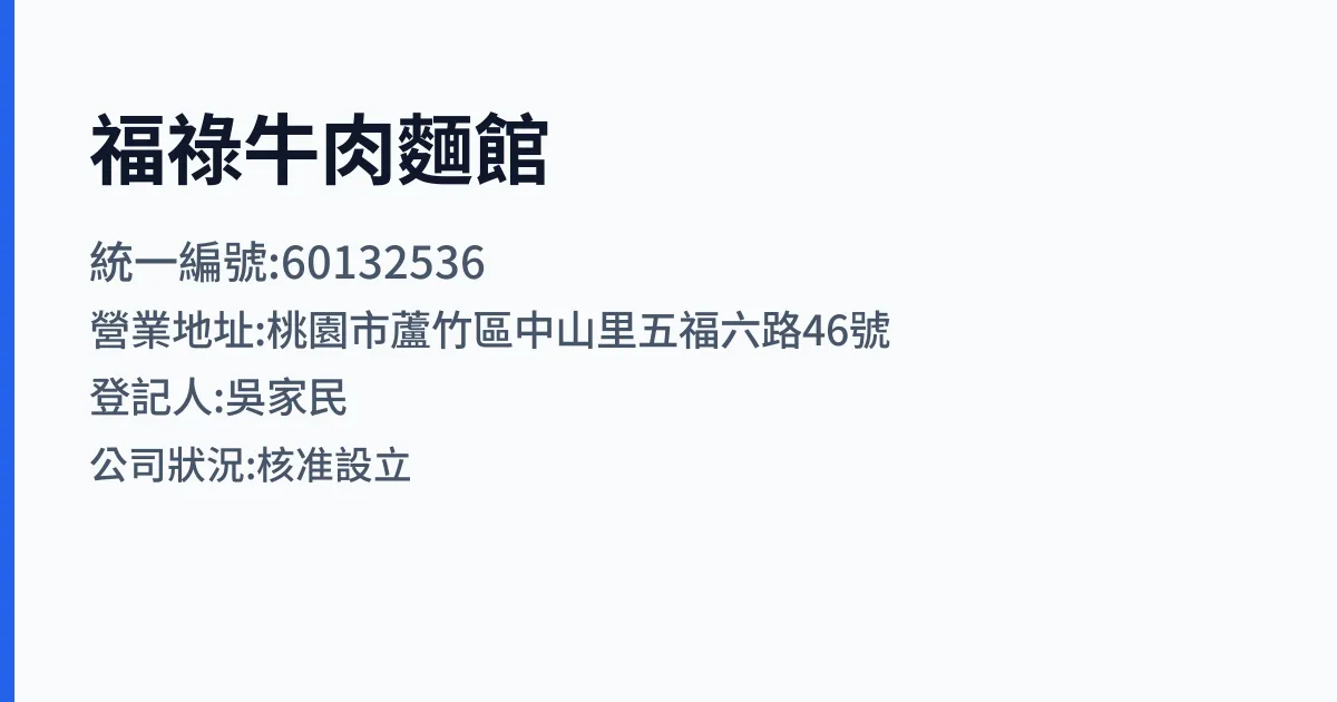 福祿牛肉麵館 - 統編 60132536（桃園市） 公司登記資料與營業項目詳細圖表