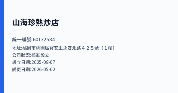 山海珍熱炒店的照片-統編 60132584(桃園市) 公司登記資料與營業項目詳細圖表