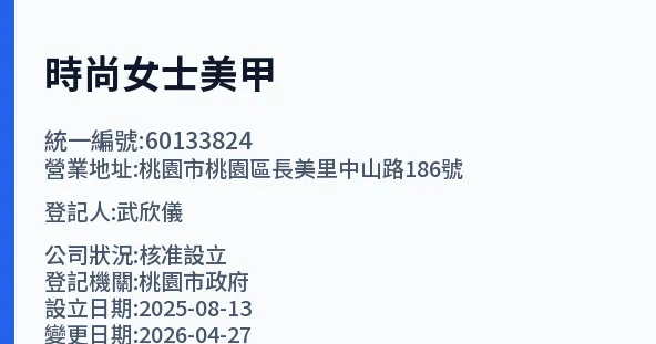 時尚女士美甲的照片-統編 60133824(桃園市) 公司登記資料與營業項目詳細圖表